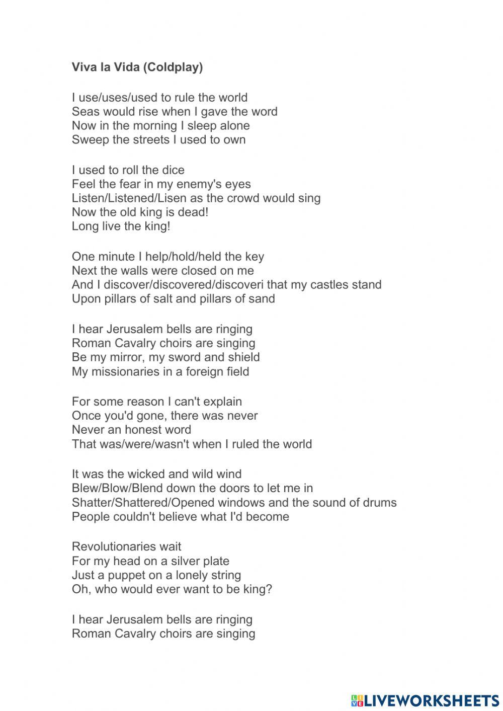 Viva la Vida (C… | Free Interactive Worksheets | 6910338