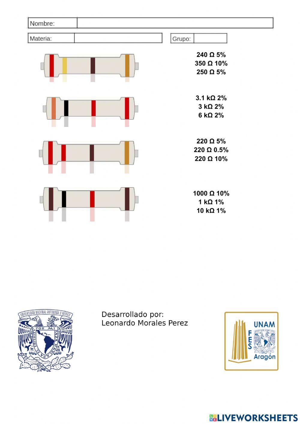 Resistencias activity | Live Worksheets