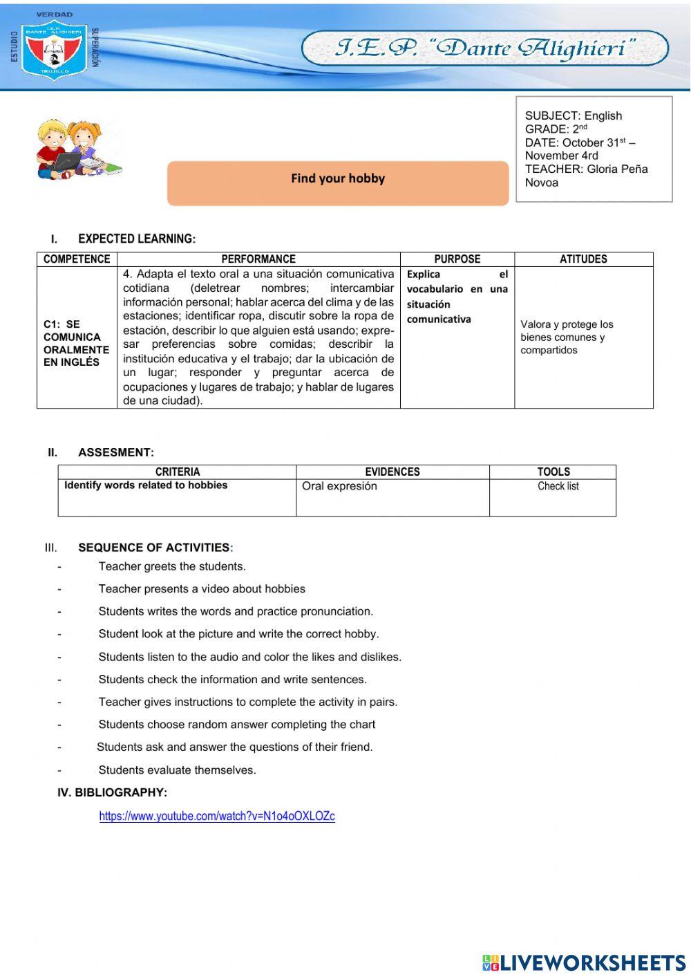 Find your hobby worksheet | Live Worksheets