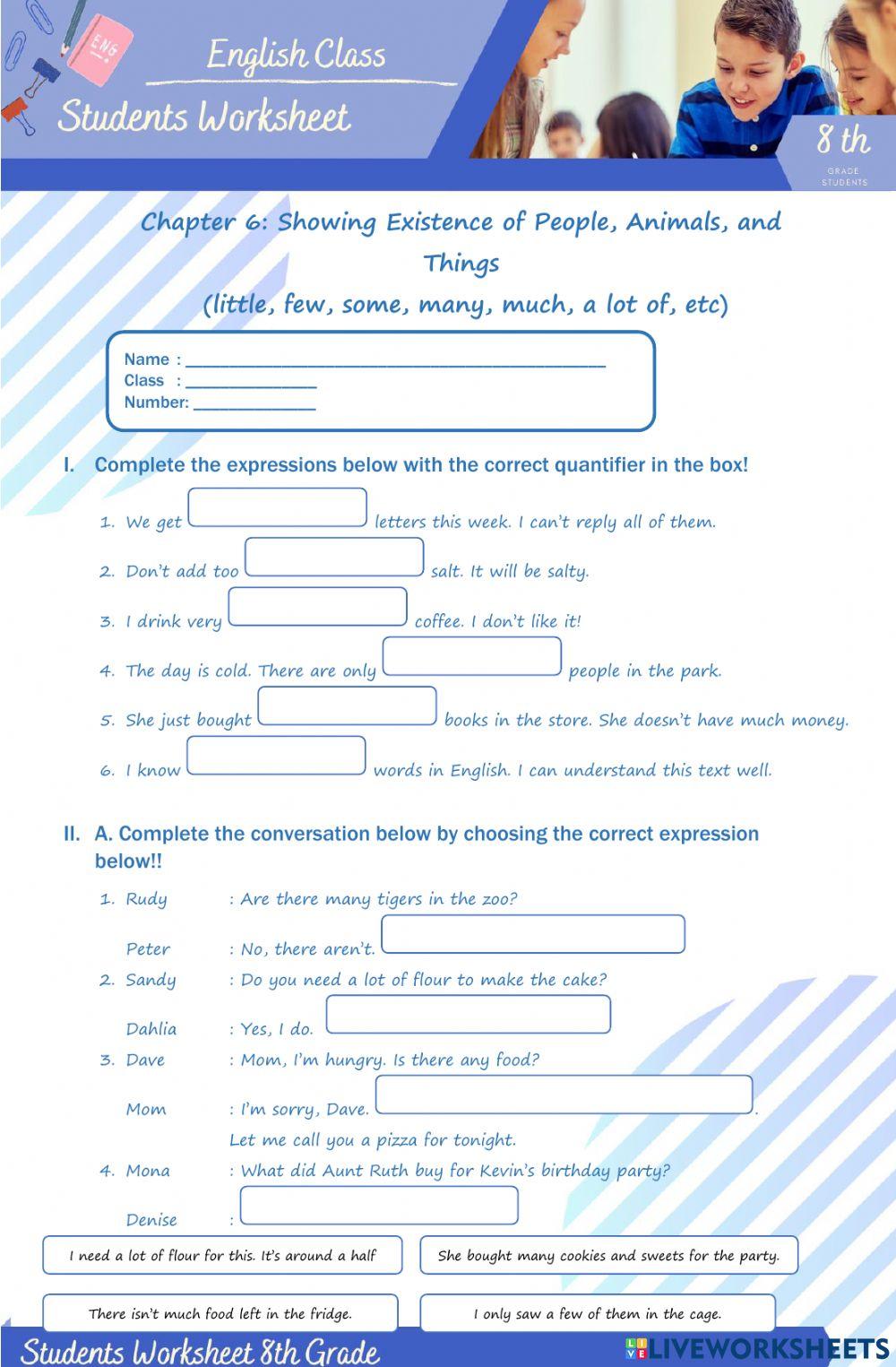 Students Worksheet 8th Grade Chapter 6:Showing the Existence of People, Things, and Animals ...