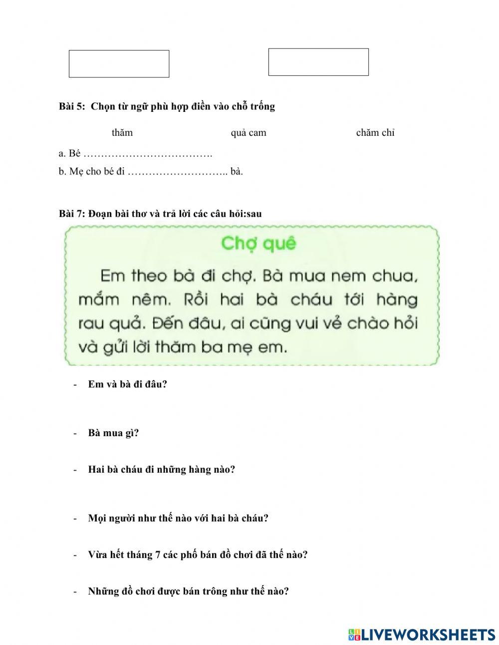 Vietnamese free activity | Live Worksheets