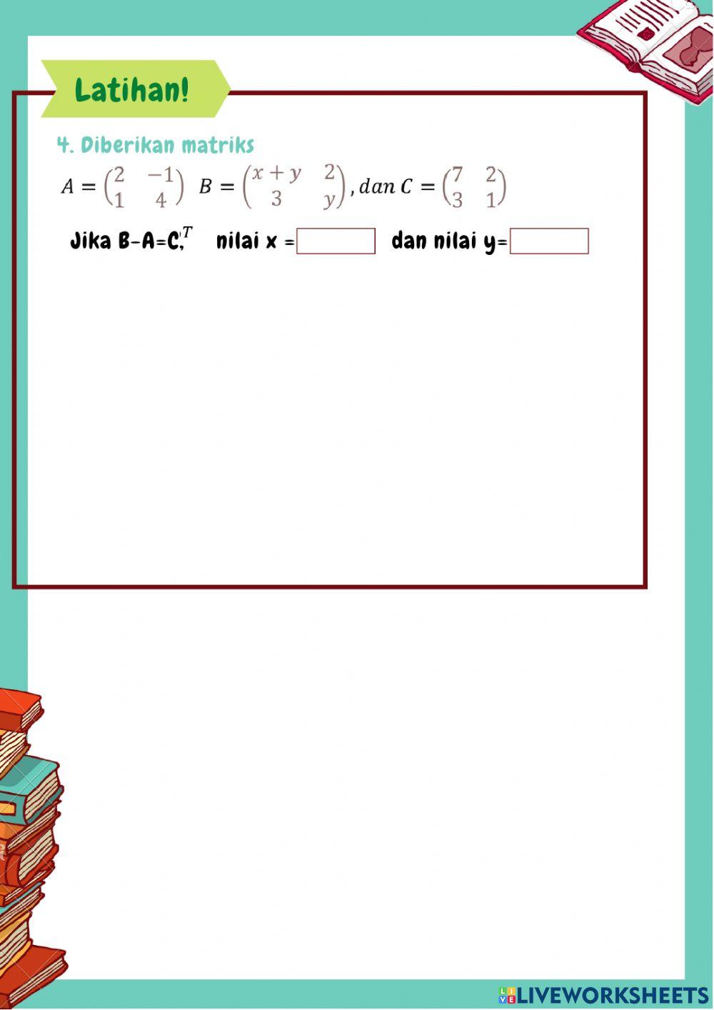 Latihan soal Matriks interactive worksheet | Live Worksheets