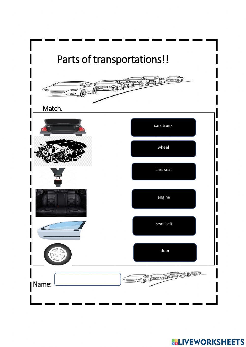 Parts of transport worksheet | Live Worksheets