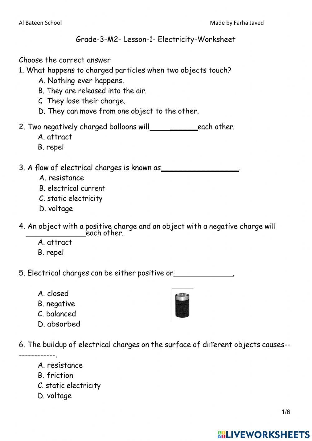 G3-Term-1-Electricity | Farha | Live Worksheets