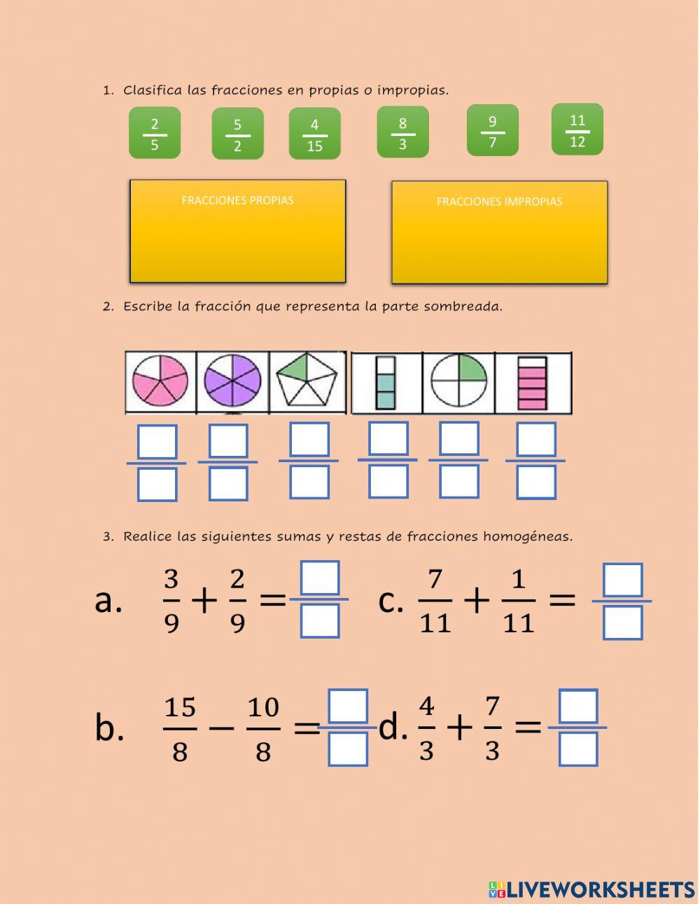 Fracciones homogeneas interactive activity for 4 grado | Live Worksheets