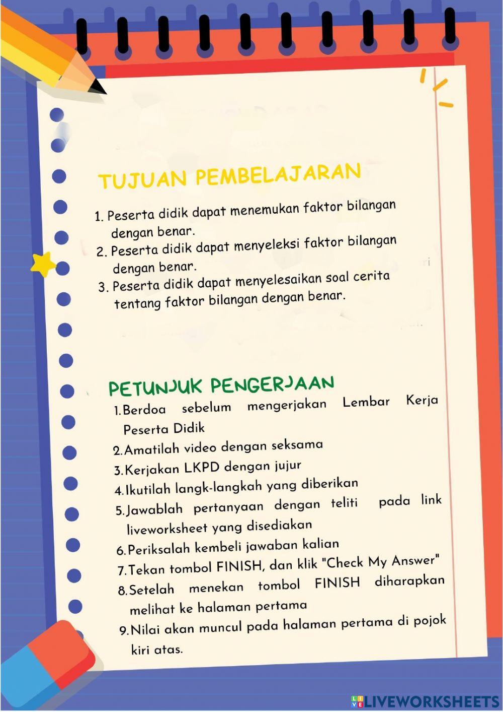 Faktor bilangan online activity for 4 | Live Worksheets