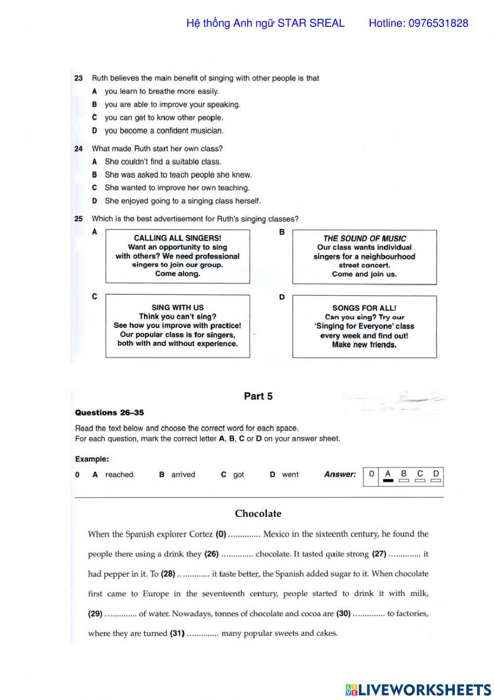 Test2-reading-p3-4-5 worksheet | Live Worksheets