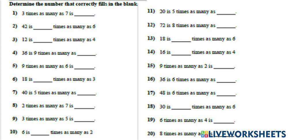 Interpreting Multiplication worksheet | Live Worksheets