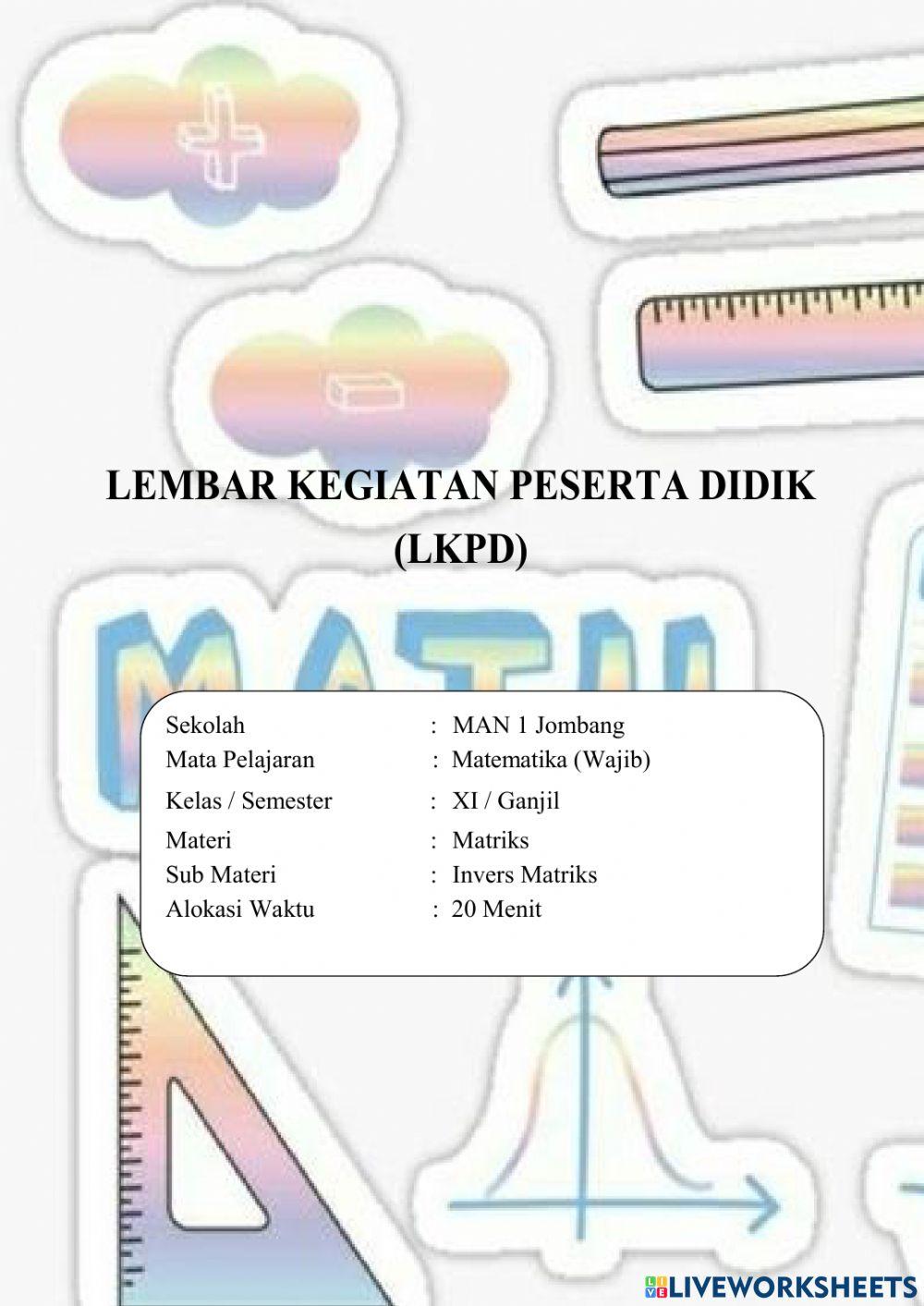 Invers Matriks online activity | Live Worksheets