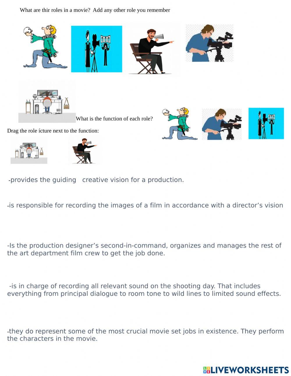 Roles in a movie crew worksheet | Live Worksheets