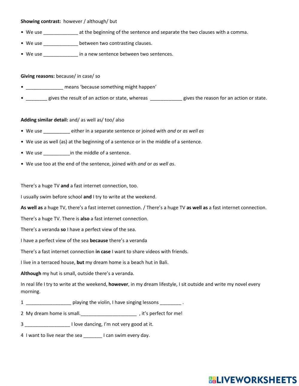 Connectors online pdf worksheet | Live Worksheets