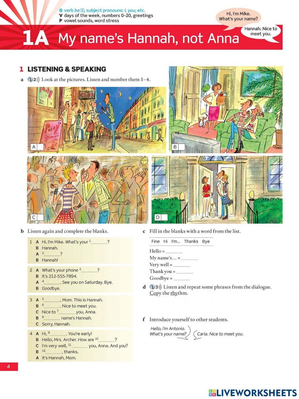 My name's Hanna, not Anna 1 online exercise for | Live Worksheets