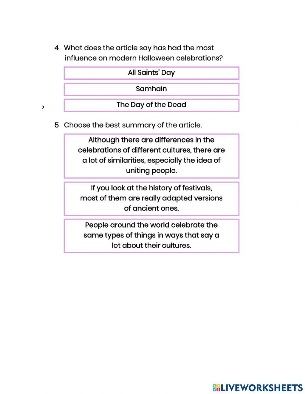 Reading comprehension online exercise for A2 | Live Worksheets