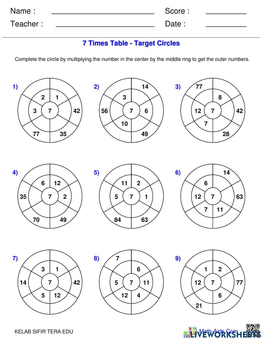 Sifir 7 interactive exercise | Live Worksheets
