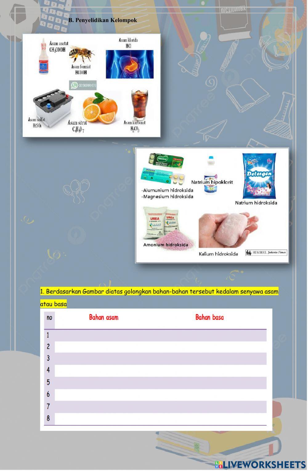 Asam Basa - Karakteristis Senyawa Asam dan Basa worksheet | Live Worksheets