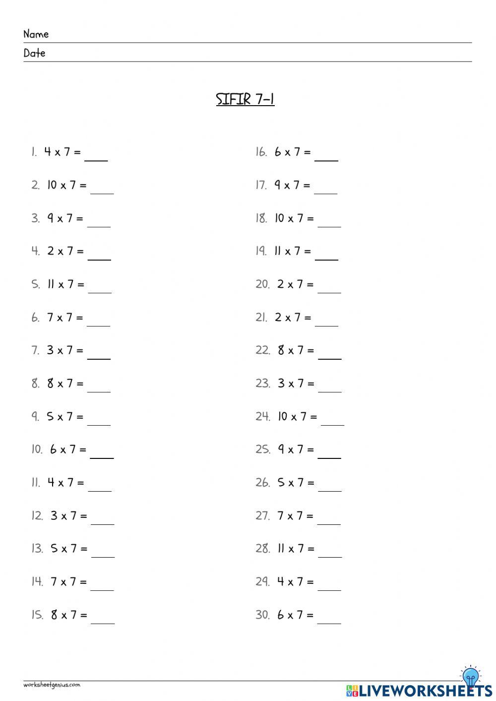 Sifir 7-2 | coachainiteraedu | Live Worksheets