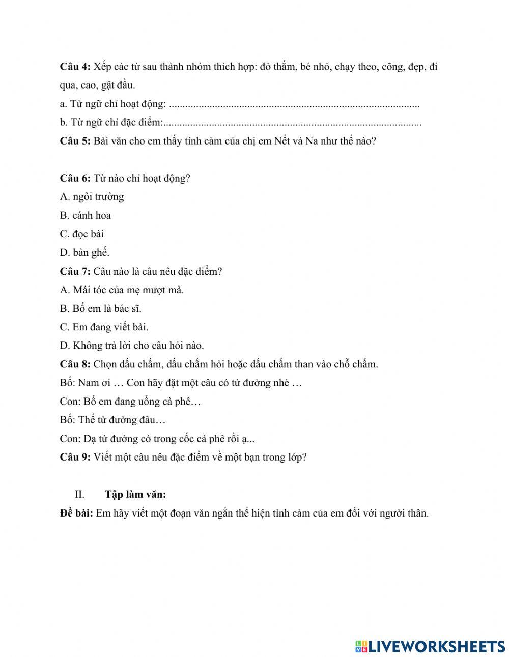 Vietnamese worksheet for 3 | Live Worksheets