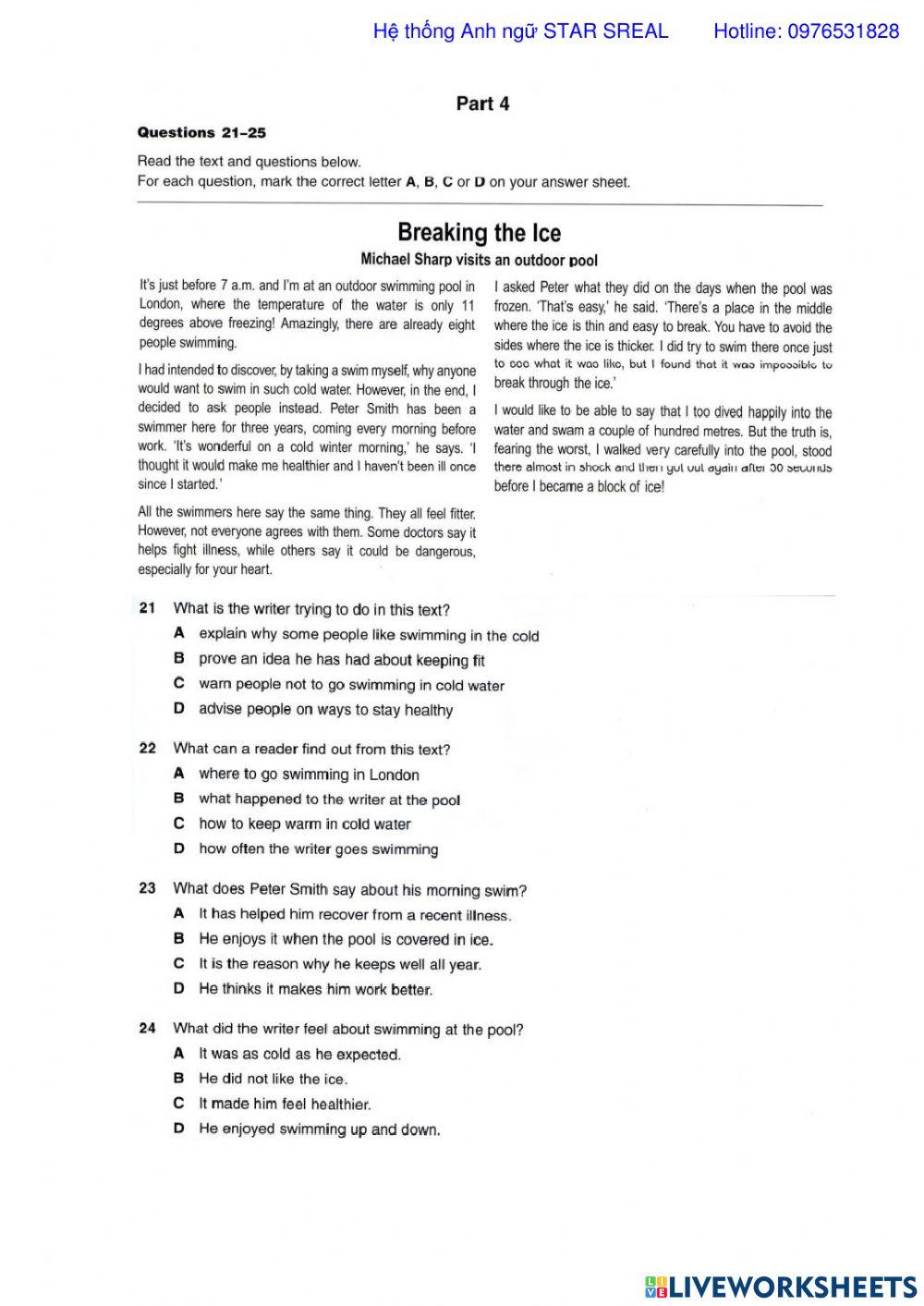 Test4-reading-p4-5 worksheet | Live Worksheets