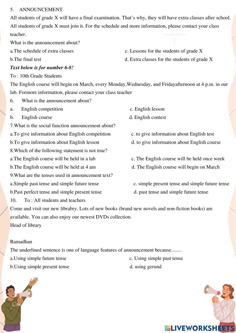 Announcement Evaluation Test By Iis Novita Sari online exercise for ...