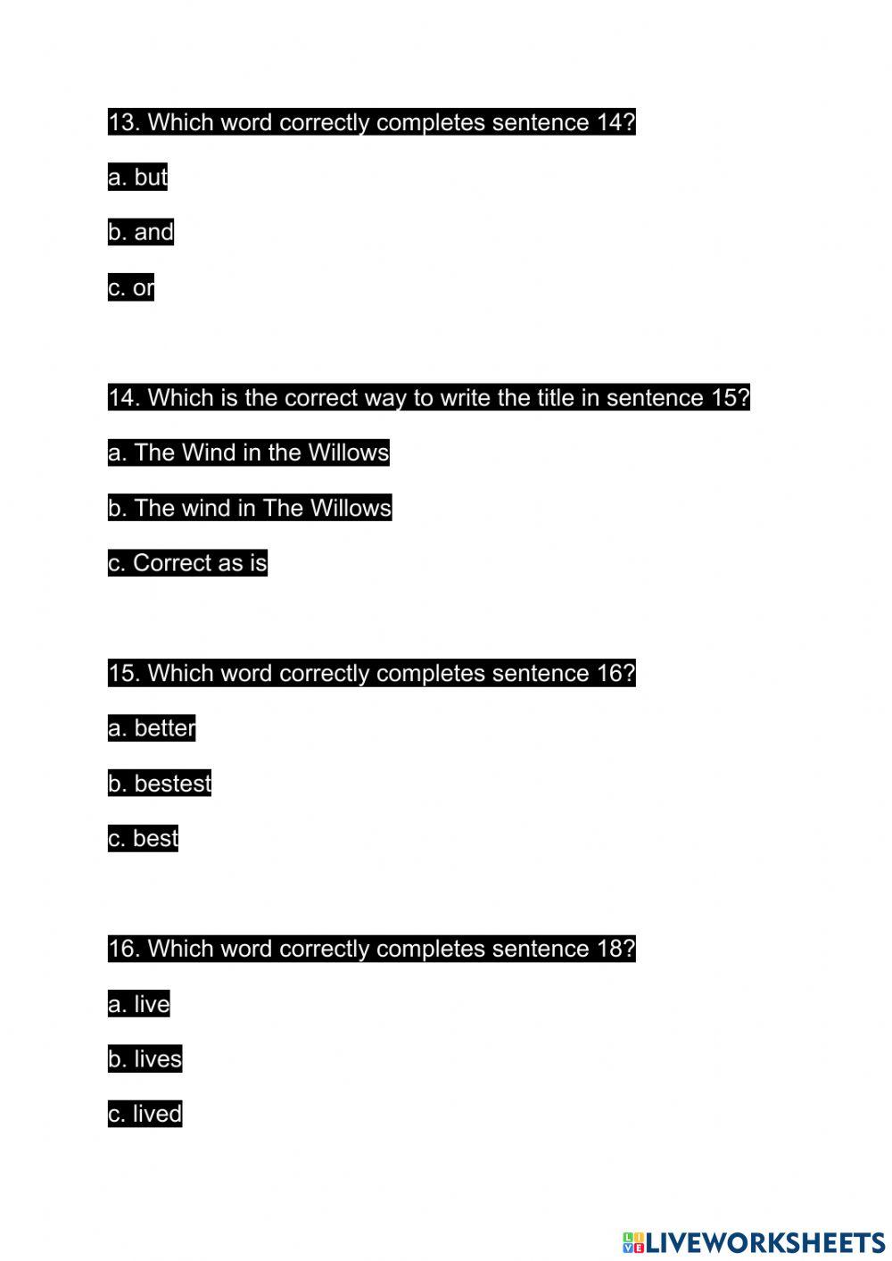 R&W exam worksheet | Live Worksheets