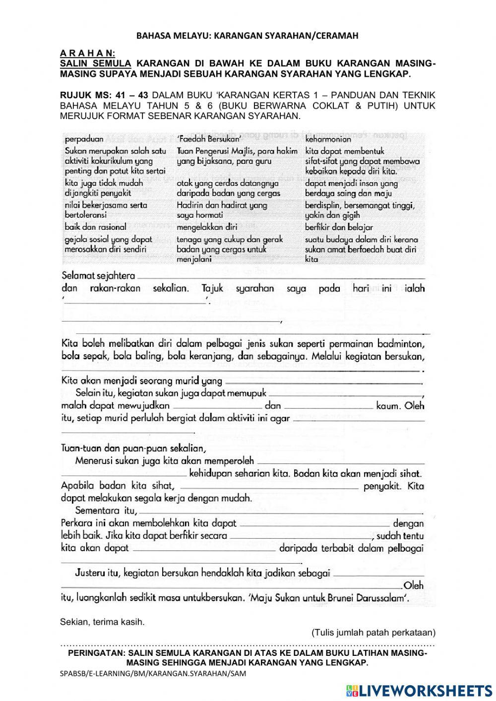 Latihan Karangan Syarahan online exercise for | Live Worksheets
