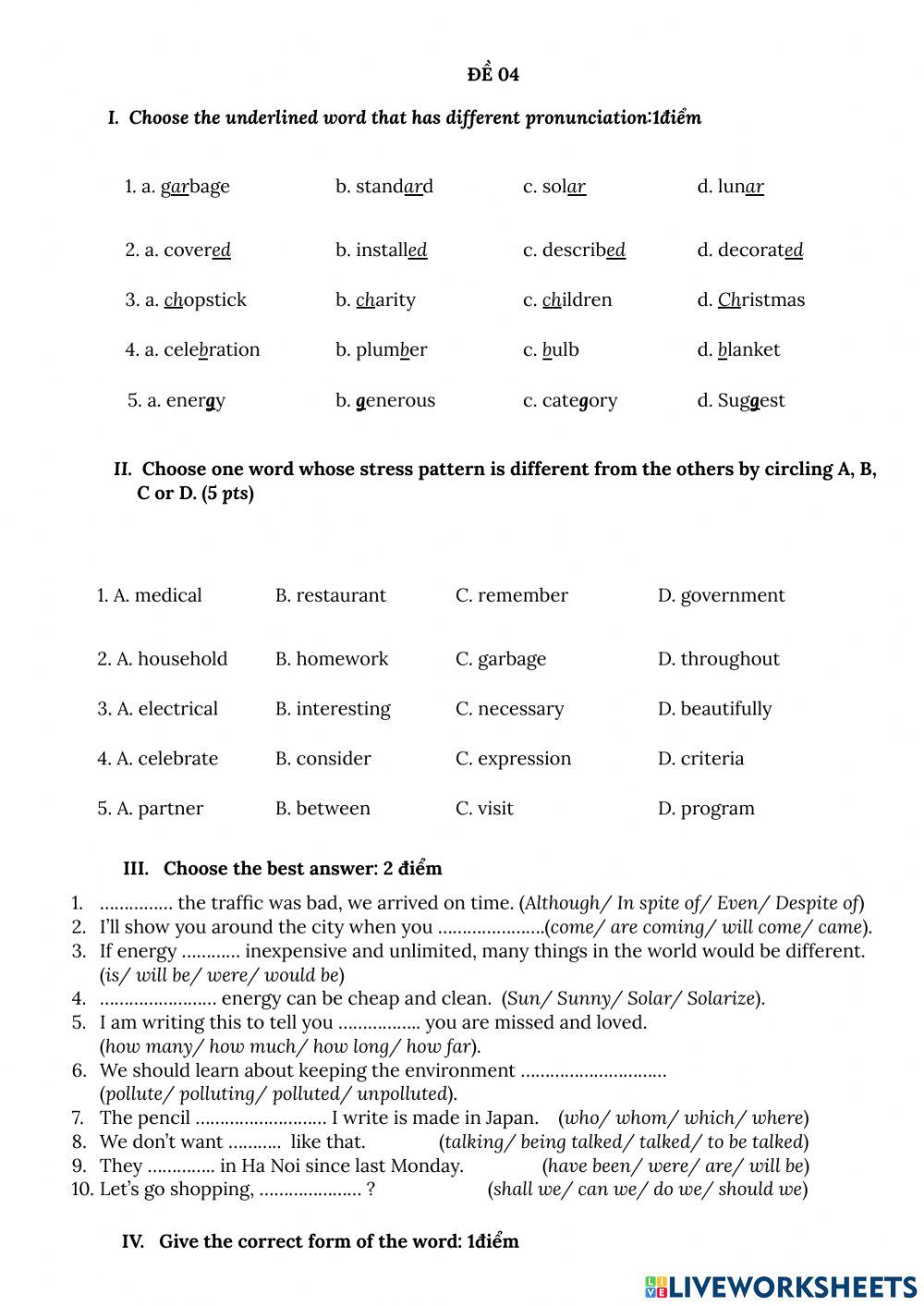 De 4 | Live Worksheets