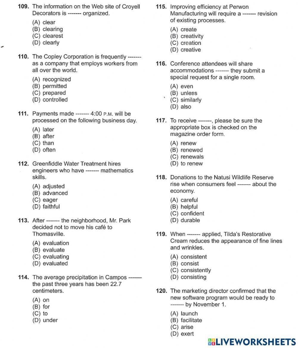 Toeic online worksheet for dasd | Live Worksheets