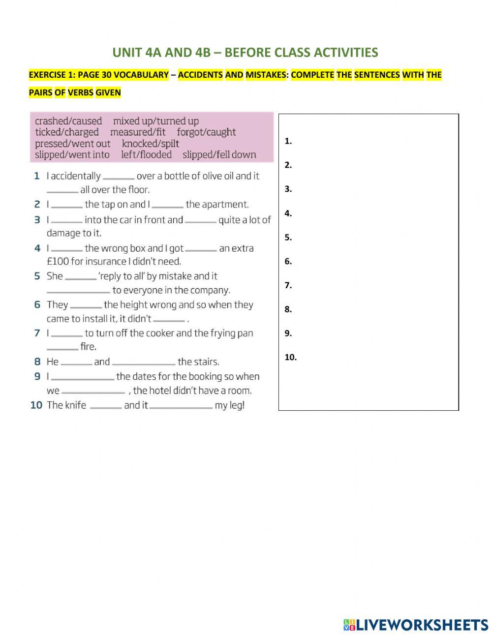 ENR301 - UNIT 4A CLASS ACTIVITIES worksheet | Live Worksheets