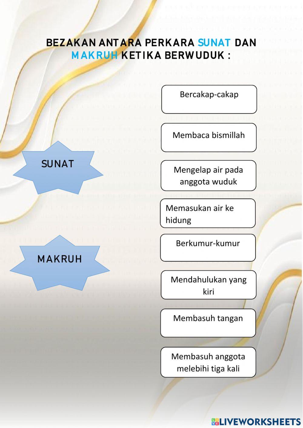 SUNAT MAKRUH WUDUK online exercise for | Live Worksheets