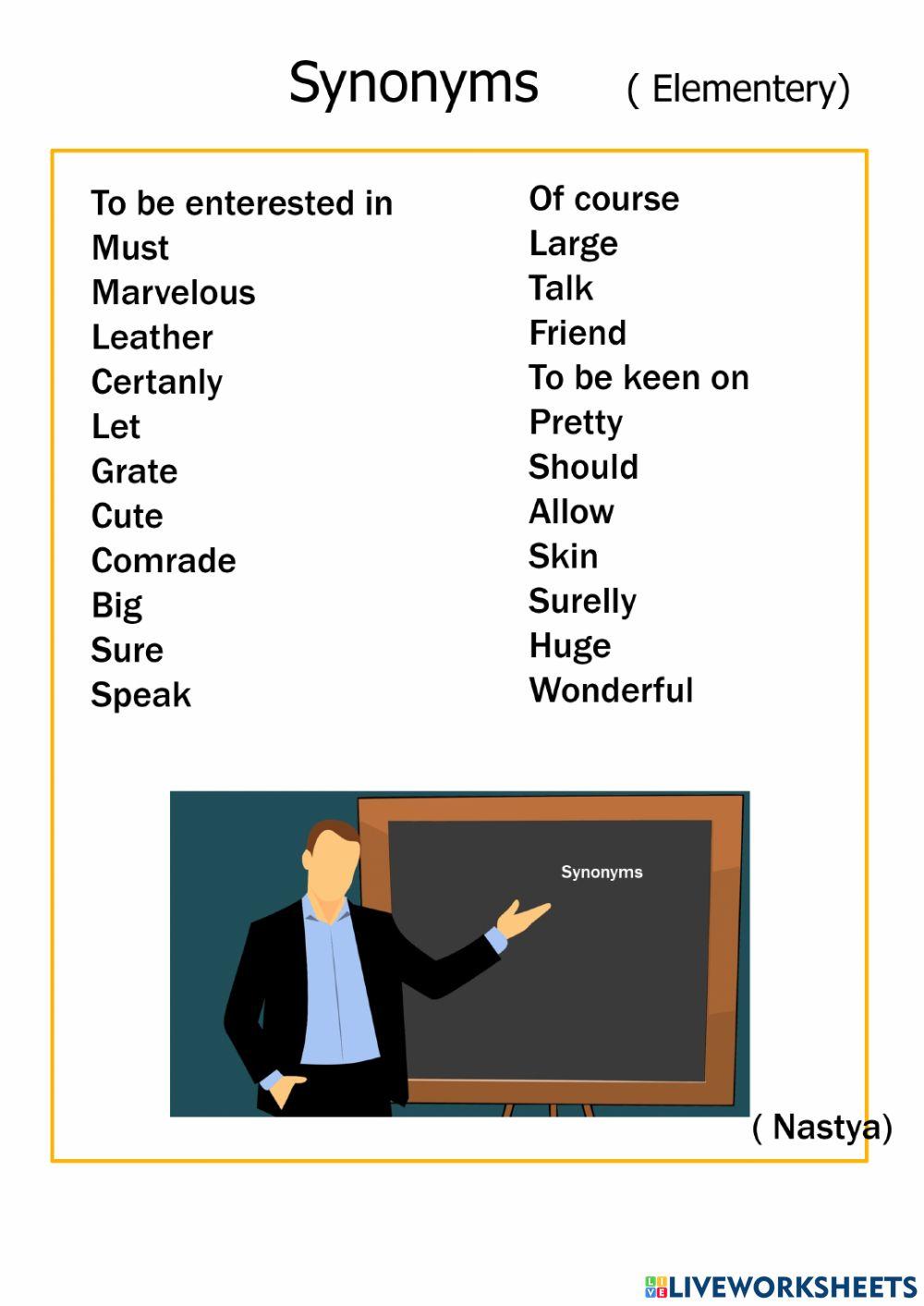 Synonyms online exercise for Elementery | Live Worksheets