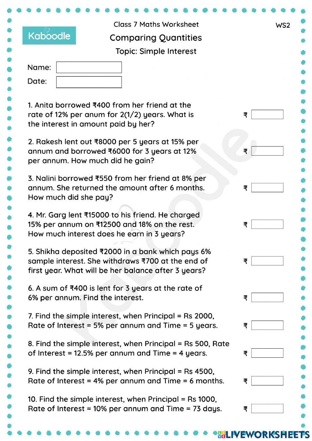 Comparing Quantities (Simple Interest) 2167931 | kaboodle