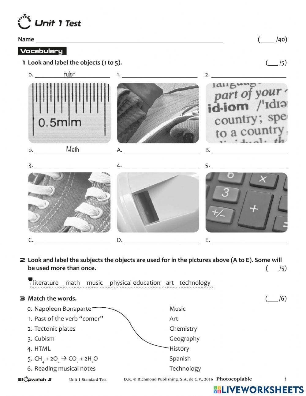 Stopwatch 3 Test 1 | LiveWorksheets | 2449008