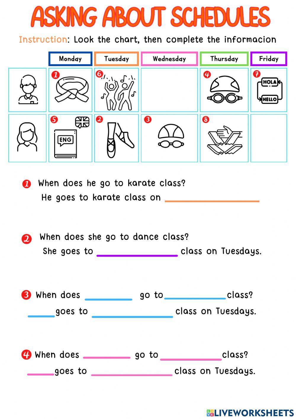 Asking about Schedule worksheet | Live Worksheets