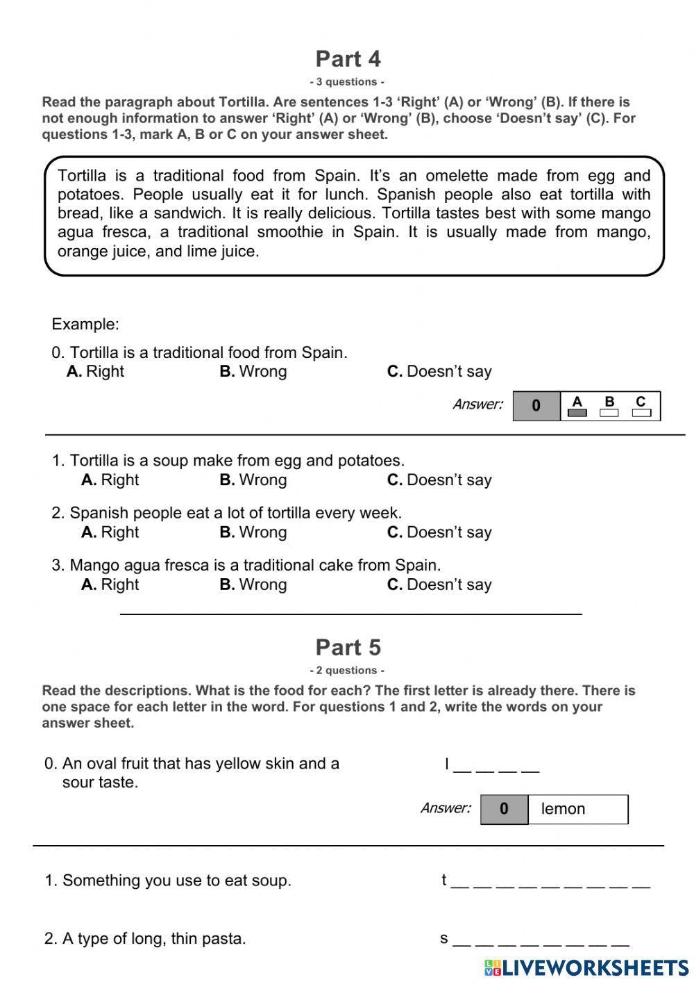Test-Theme 5-Reading worksheet | Live Worksheets