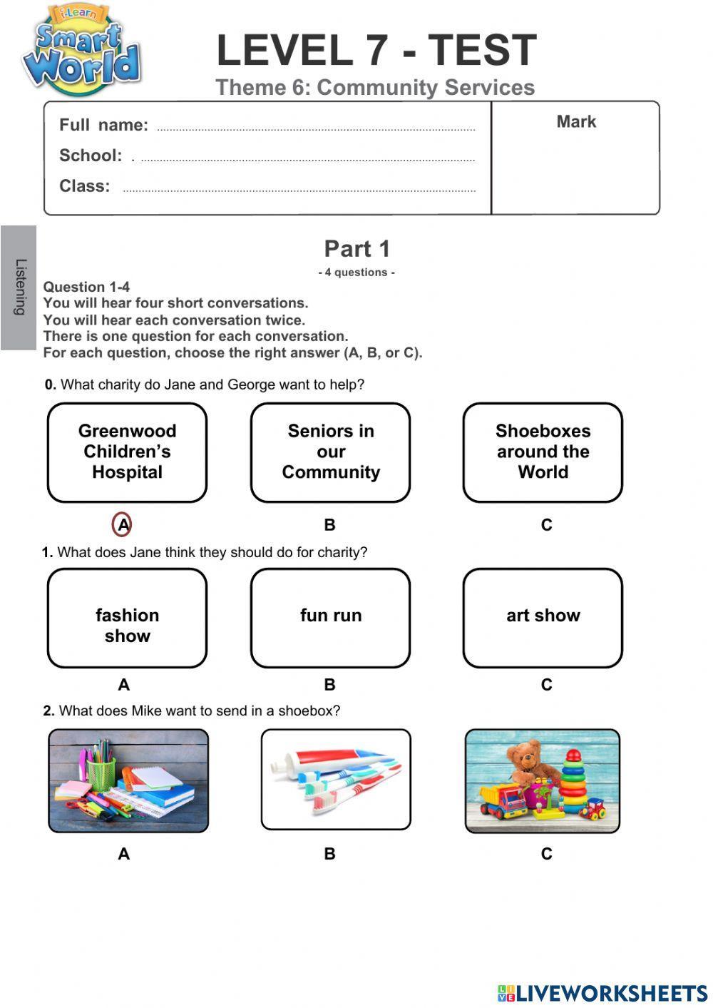 Test-Theme 6-Listening worksheet | Live Worksheets