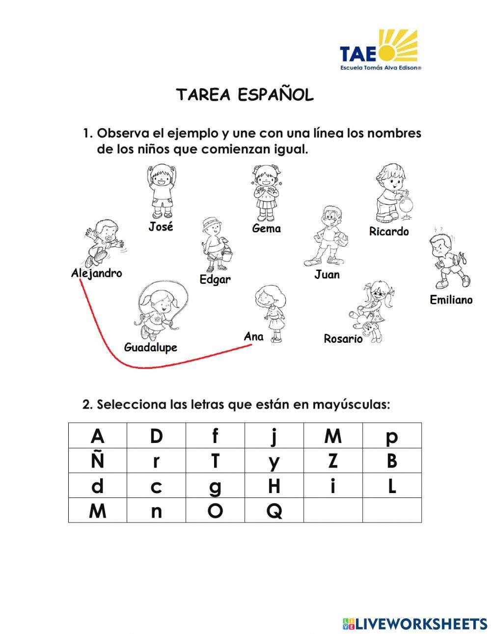 Tarea Español | Addisg | Live Worksheets