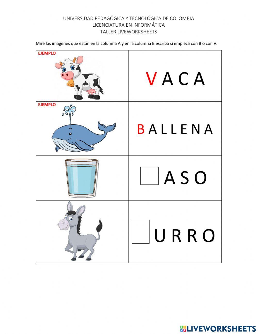 Palabras con B y V online activity | Live Worksheets