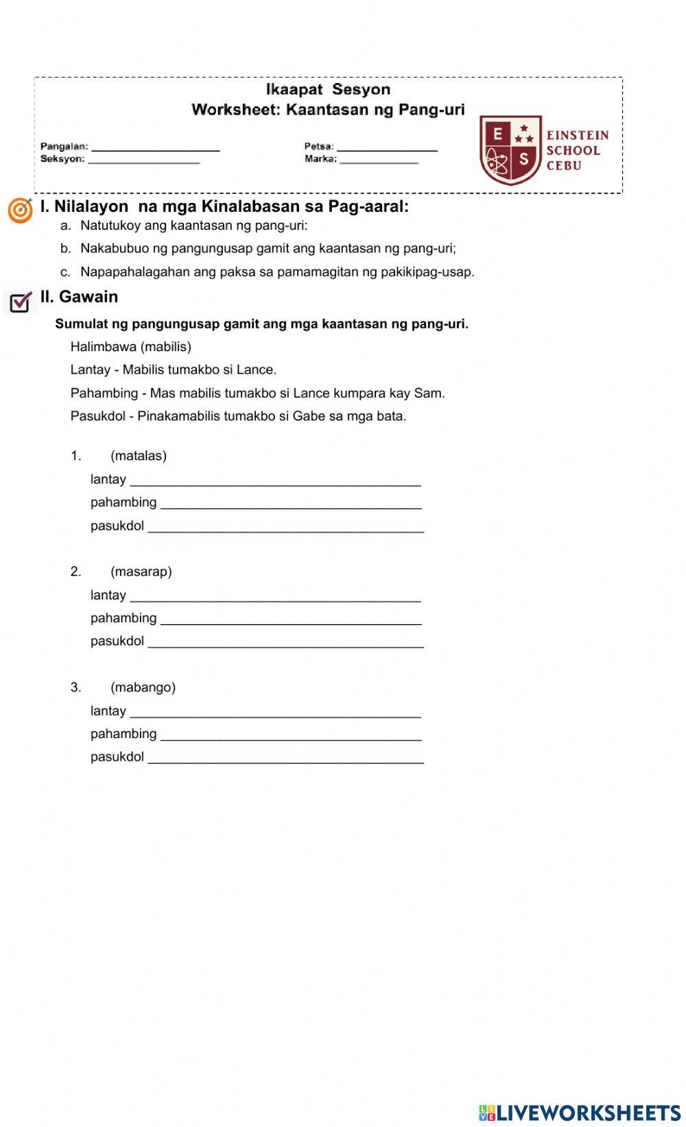 PAGSASAMAY online exercise for | Live Worksheets