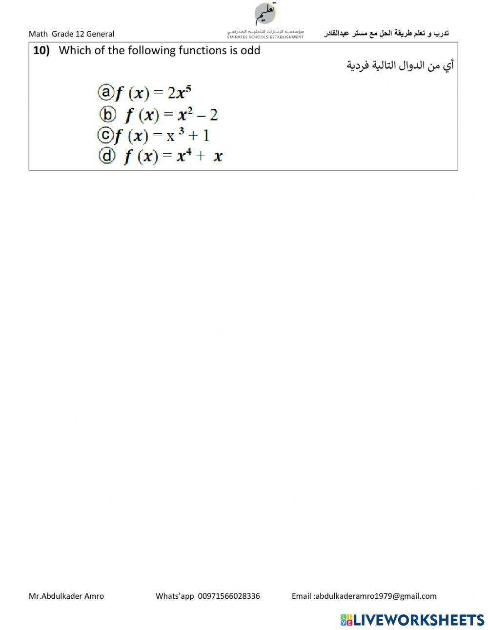 Grader 12 General Chapter 1 Part 1 Math With Mr Abdulkader worksheet ...