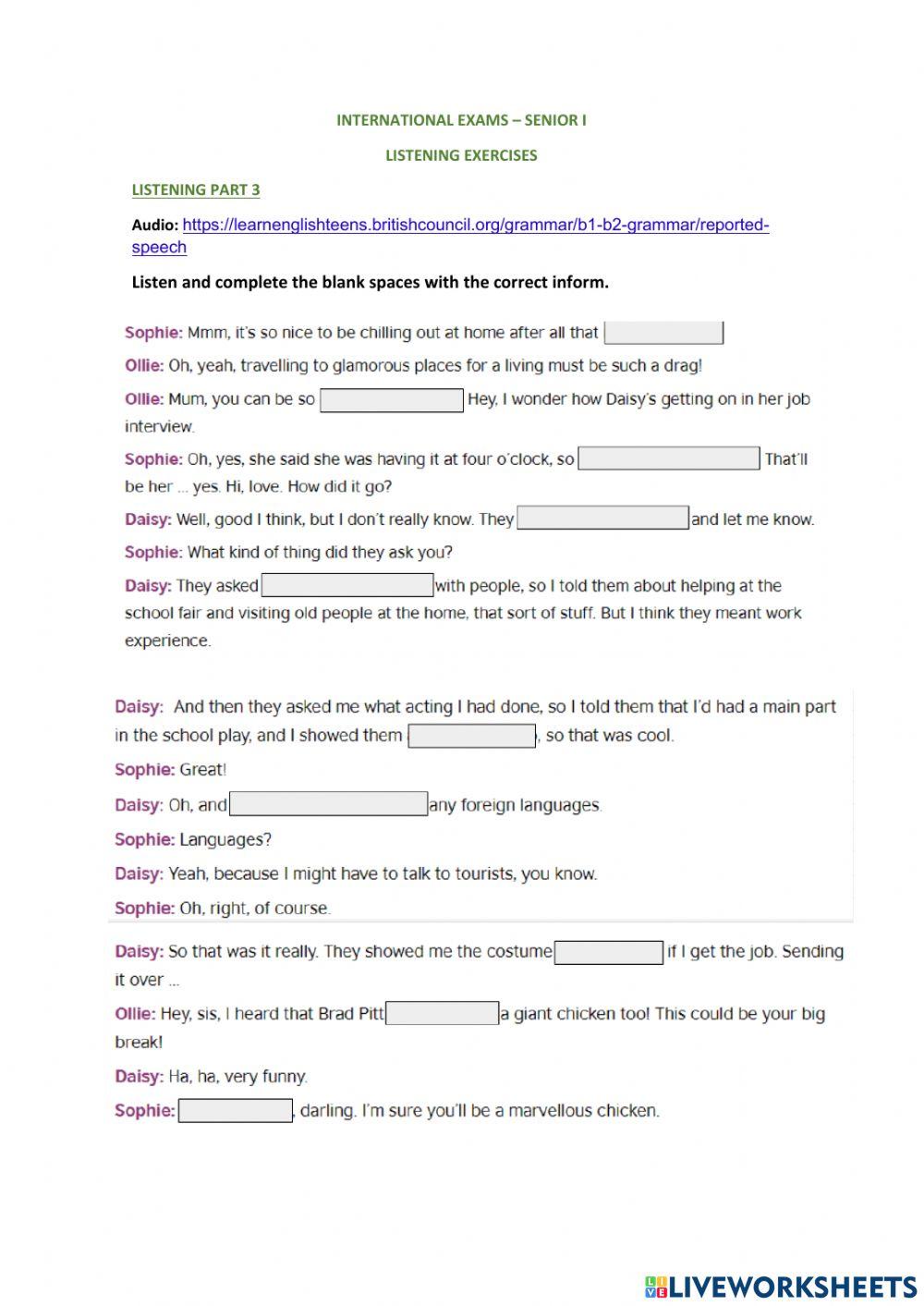 Listening online exercise for Intermediate | Live Worksheets
