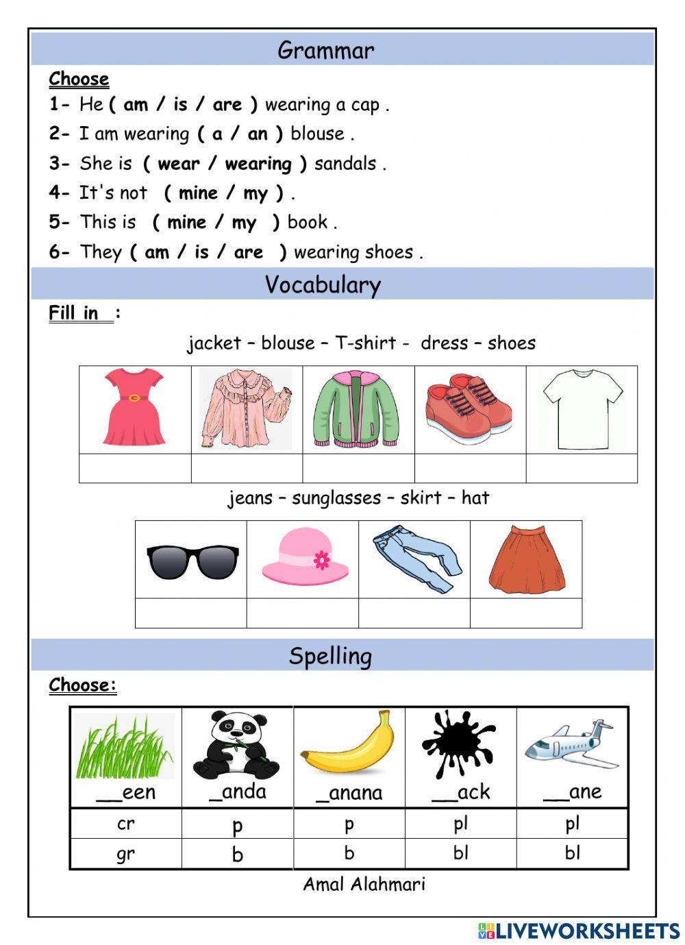 5360037 | Revision unit 2 Things We Wear | Amal Alahmari