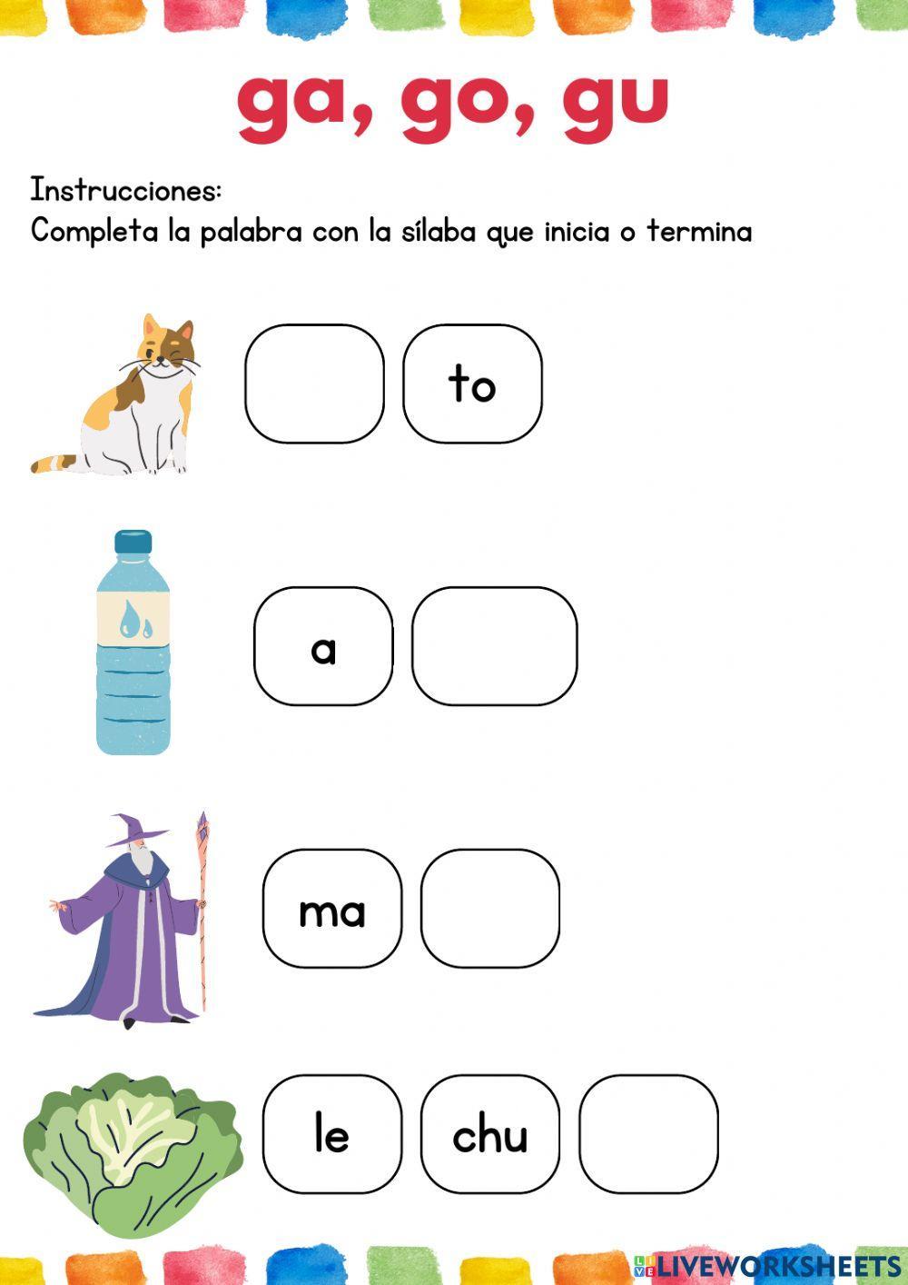 Ga, go, gu | Free Interactive Worksheets | 2170441