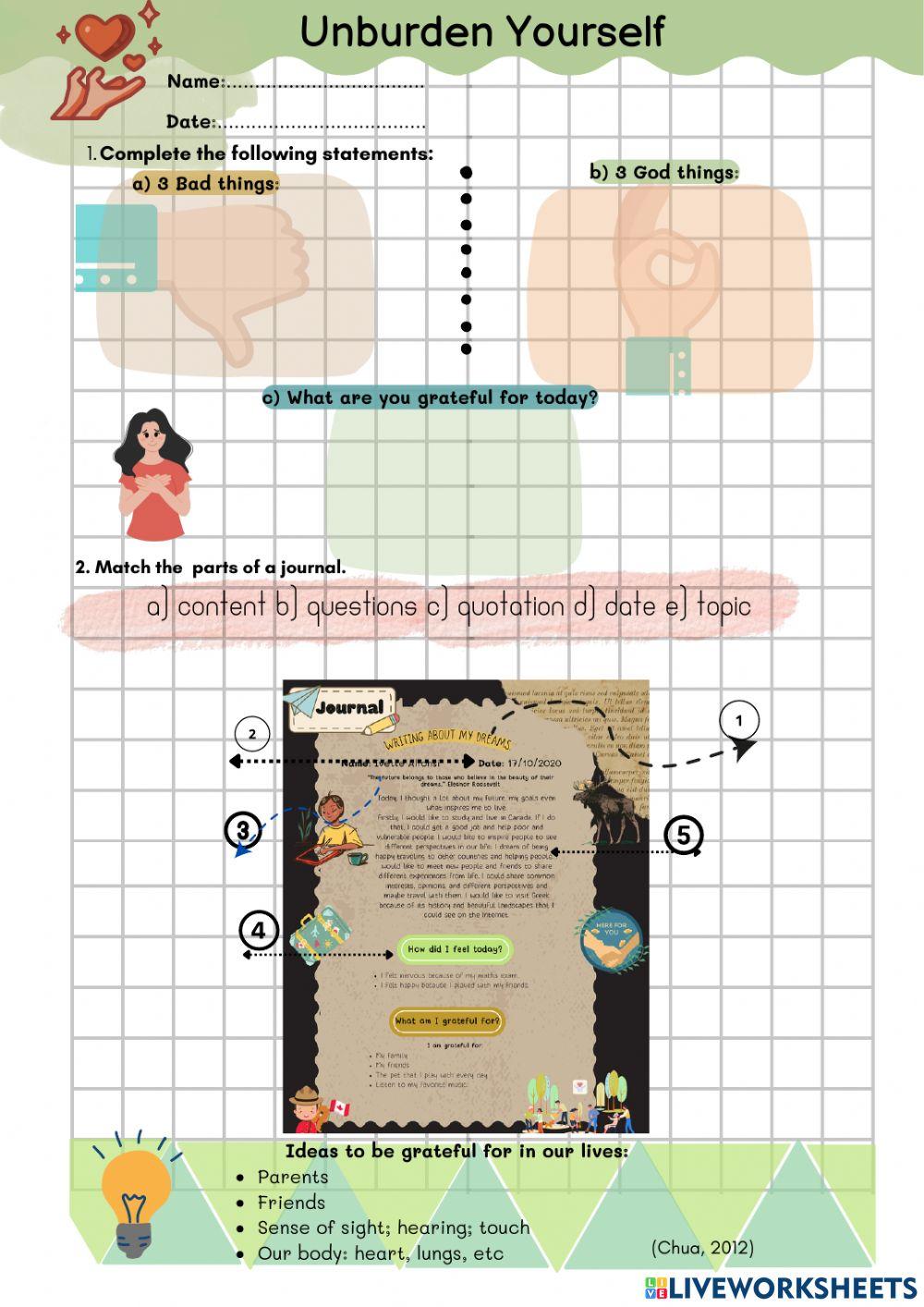 Parts of a journal worksheet | Live Worksheets