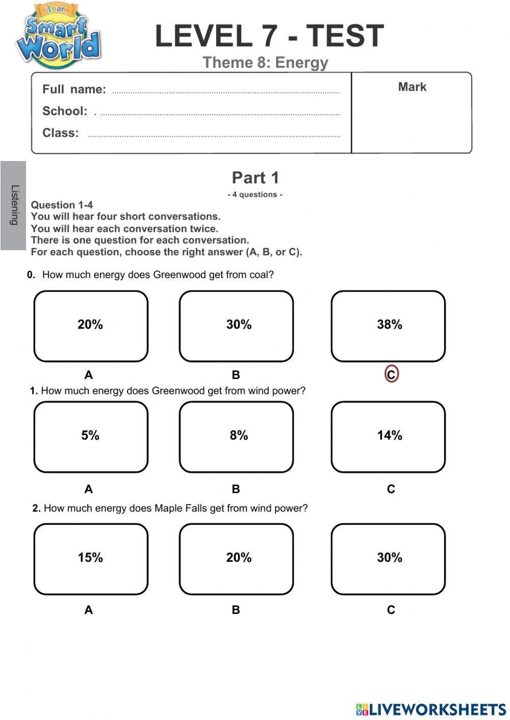 Test-Theme 8-Listening worksheet | Live Worksheets