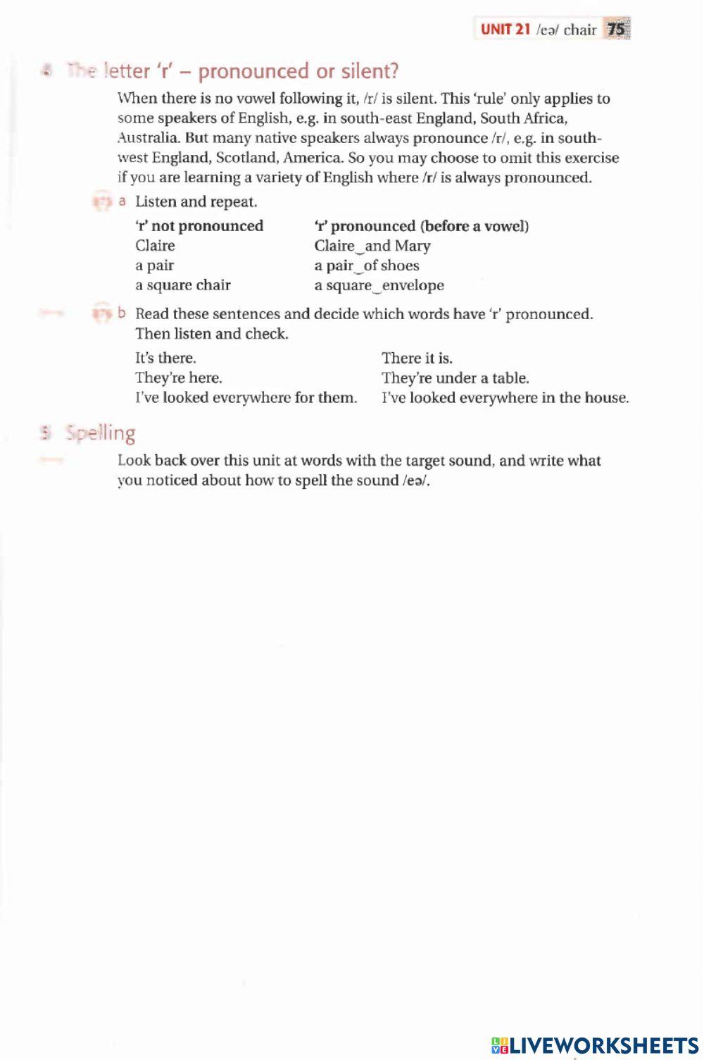-eə- chair unit 21 worksheet | Live Worksheets