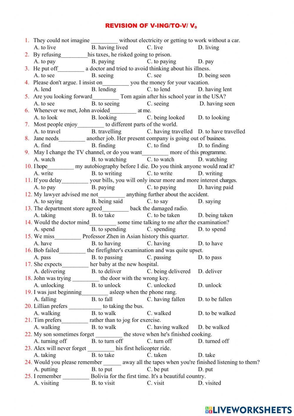 V-ING, TO-V, V0 2876394 | ppyen230985 | LiveWorksheets