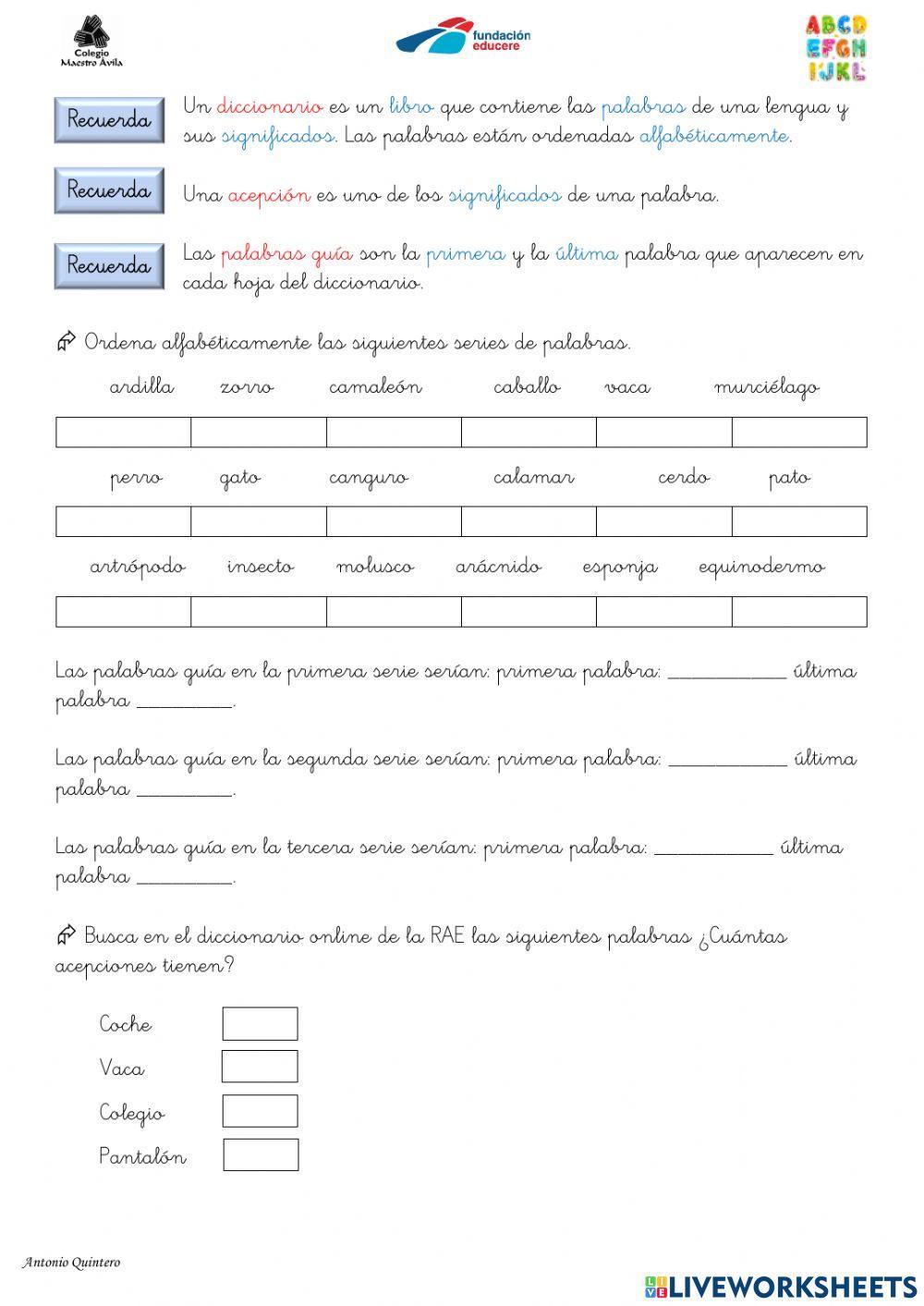Diccionario ace… | Free Interactive Worksheets | 2196944