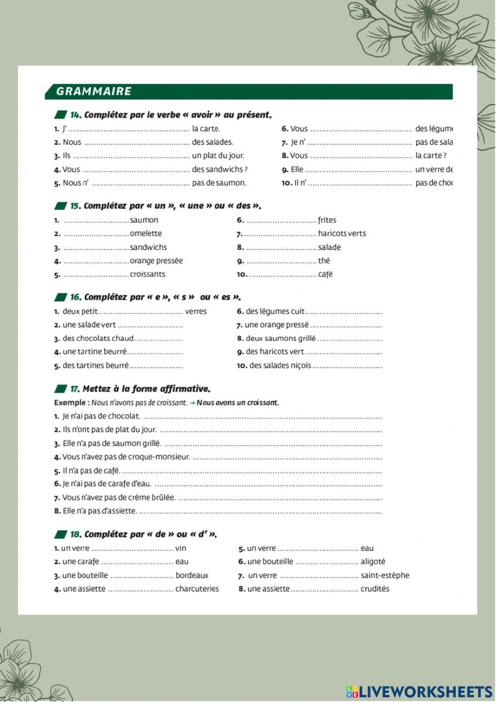 Au Café 02 | Free Interactive Worksheets | 3645159