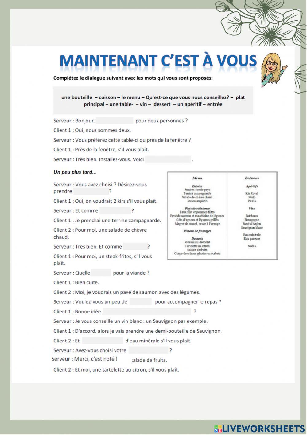Au Café 02 | Free Interactive Worksheets | 3645159