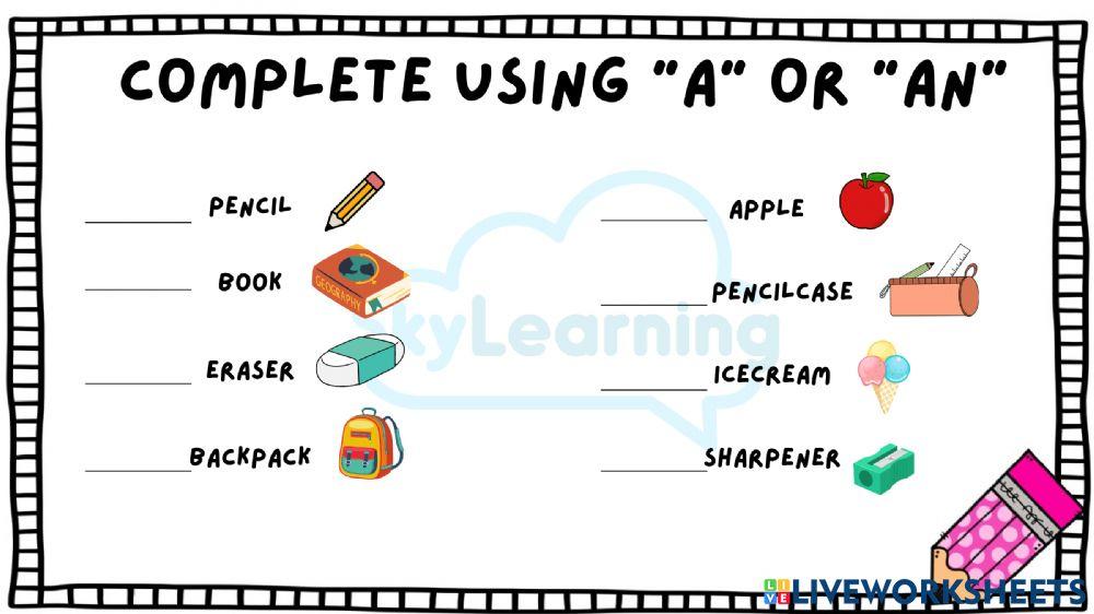 Using A or An online worksheet | Live Worksheets